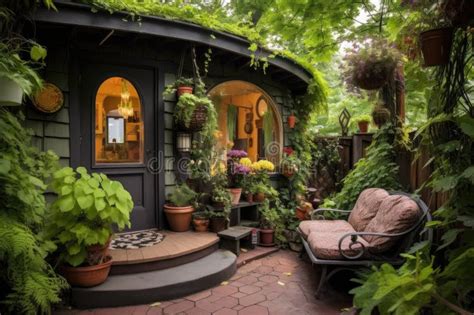 Small Garden Area Around A Tiny Home Stock Illustration Illustration Of Generated Serene