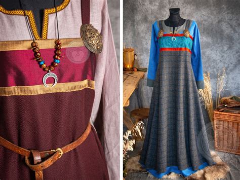 Early Medieval Trimmed Wide Wool Apron Dress Smokkr With Silk Hems For Viking And Slavic Woman