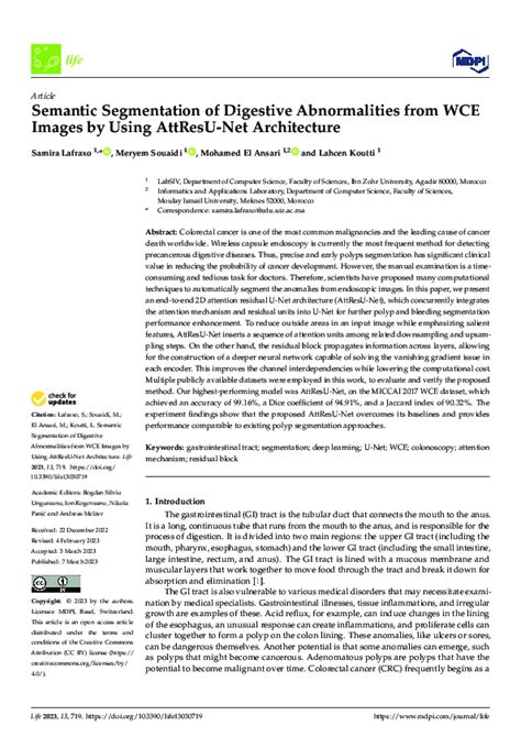 Pdf Semantic Segmentation Of Digestive Abnormalities From Wce Images By Using Attresu Net
