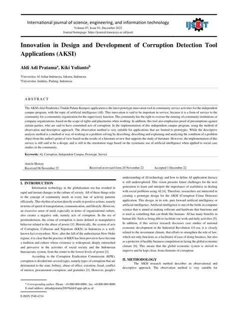 PDF Innovation In Design And Development Of Corruption Detection Tool