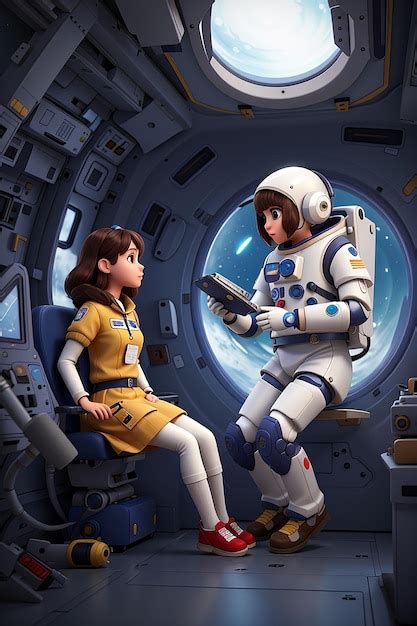 Premium Photo Illustration Of Astronaut Girl And Robot In The Spaceship