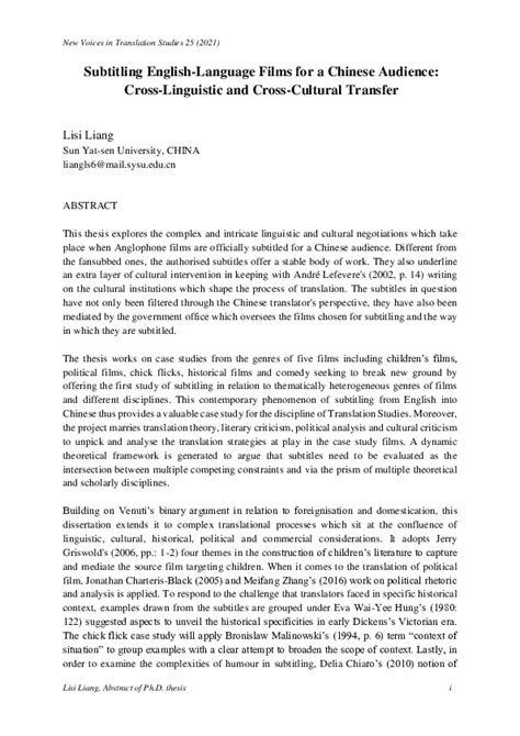 Pdf Subtitling English Language Films For A Chinese Audience Cross