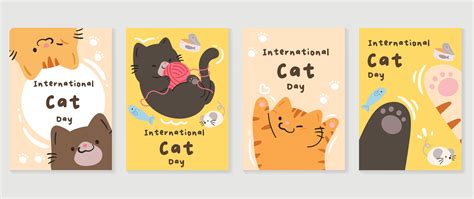 Happy International Cat Day Cover Set Cute Cats And Funny Kitten Paw