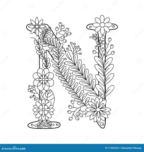 Livre De Coloriage De La Lettre N Pour Le Vecteur D Adultes