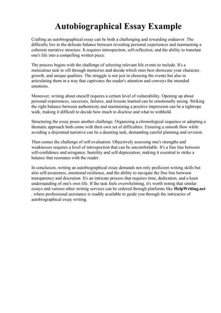 Autobiographical Essay Example Pdf