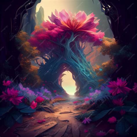 Premium Photo Fantasy Landscape Magical Forest Background With Big