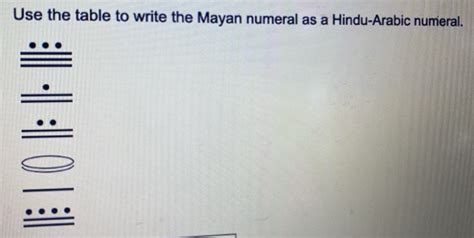 Use The Table To Write The Mayan Numeral As A Hindu Arabic Numeral