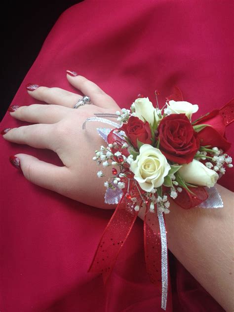 Prom Corsage With Red White Roses And Baby S Breath Corsage Prom