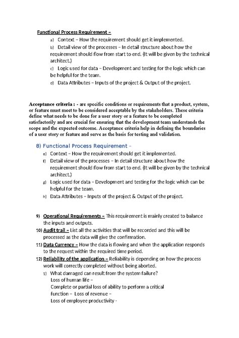 Functional Process Requirement B Detail View Of The Processes In