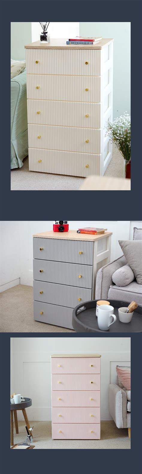 카밀라 템바보드 우드상판 3단 서랍장 플라스틱 수납장 인테리어 정리함