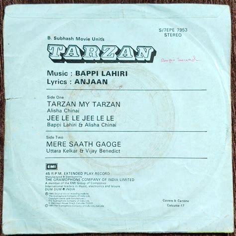 Tarzan 1985 Bappi Lahiri Pre Owned Vinyl 7 EP Record