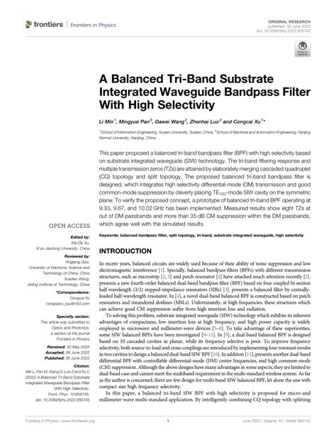 Pdf A Balanced Tri Band Substrate Integrated Waveguide Bandpass