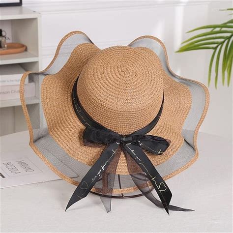 Wide Brim Hats Female Summer Elegant Simple Mesh Straw Hat Big Eaves