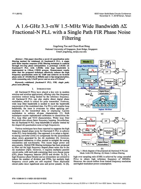 A 16 Ghz 33 Mw 15 Mhz Wide Bandwidth Fractional N Pll With A Single