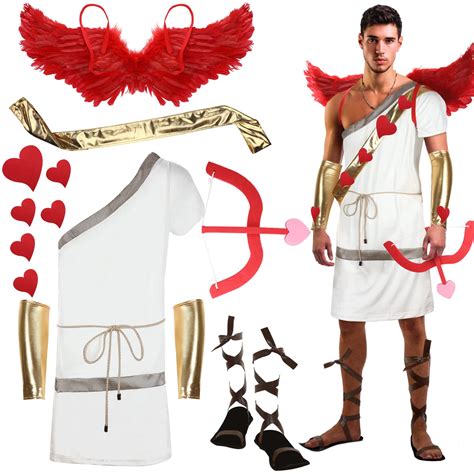 13 Pcs Mens Valentines Cupid Costume Kit Wing Jumpsuit Wrist Cuffs