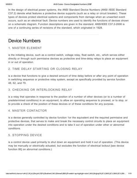 Pdf Ansi Codes Device Designation Numbers Eep Dokumentips