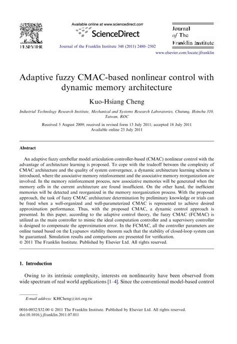 Pdf Adaptive Fuzzy Cmac Based Nonlinear Control With Dynamic Memory