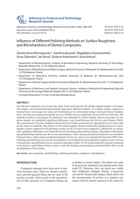 Pdf Influence Of Different Polishing Methods On Surface Roughness And Microhardness Of Dental