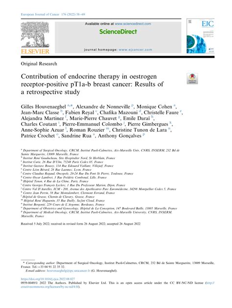 Pdf Contribution Of Endocrine Therapy In Oestrogen Receptor Positive
