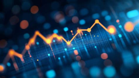 Abstract Glowing Orange Graph On Blue Digital Background Stock