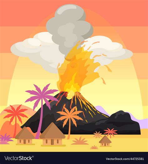 Volcanic Eruption Mountain With Magma In Exotic Vector Image