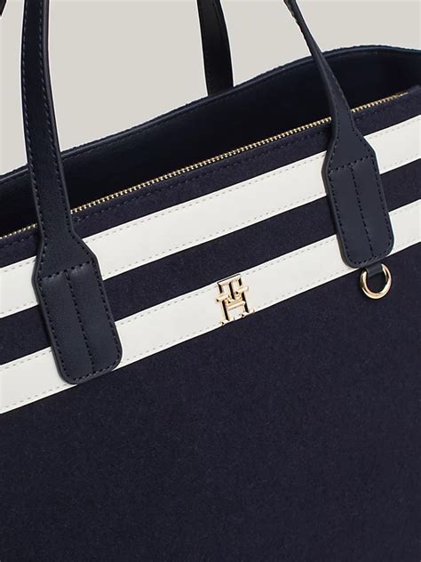 Th Monogram Wool Blend Satchel Blue Tommy Hilfiger