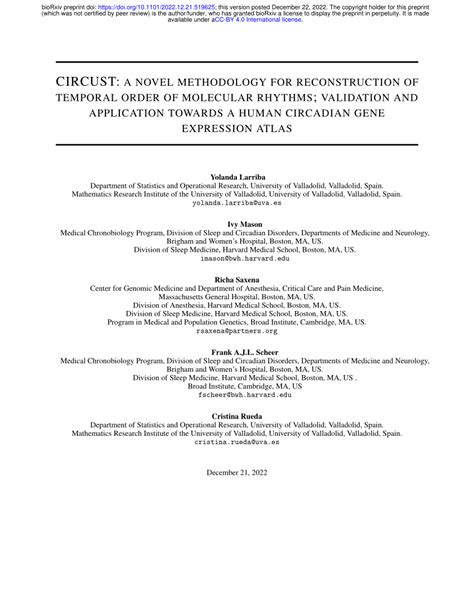 Pdf Circust A Novel Methodology For Reconstruction Of Temporal Order Of Molecular Rhythms