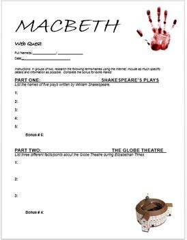 Macbeth Pre Reading Activity Web Quest By Robert Cant TPT