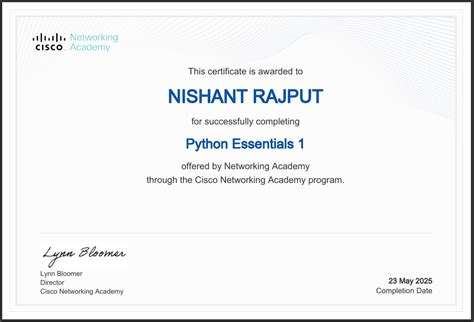 Completed Python Course From Cisco Networking Academy Nishant Rajput