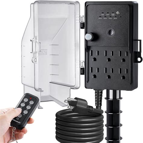 Suraielec Outdoor Power Stake Timer Waterproof 100ft Wireless Remote Control Photocell Dusk To