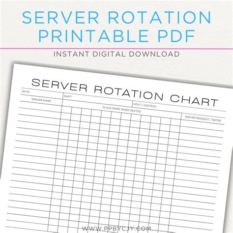 Restaurant Server Rotation Chart Table Dining Room Waitstaff