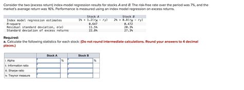 Solved Consider The Two Excess Return Index Model Chegg Com