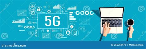 5g Network Theme With Person Using A Laptop Stock Image Image Of