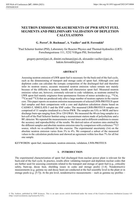 Pdf Neutron Emission Measurements Of Pwr Spent Fuel Segments And Preliminary Validation Of