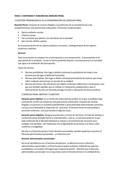 Penal Tema 1 Tema 1 Contenido Y FunciÓn Del Derecho Penal 1Ón