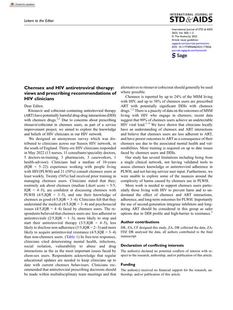 Pdf Chemsex And Hiv Antiretroviral Therapy Views And Prescribing Recommendations Of Hiv
