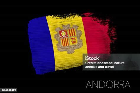 그런지 브러쉬 스트로크와 안도라 국기 안도라의 수채화 깃발 기호 포스터 국기의 배너 스타일 수채화 도면 검은색에 대한 스톡 벡터 아트 및 기타 이미지 Istock