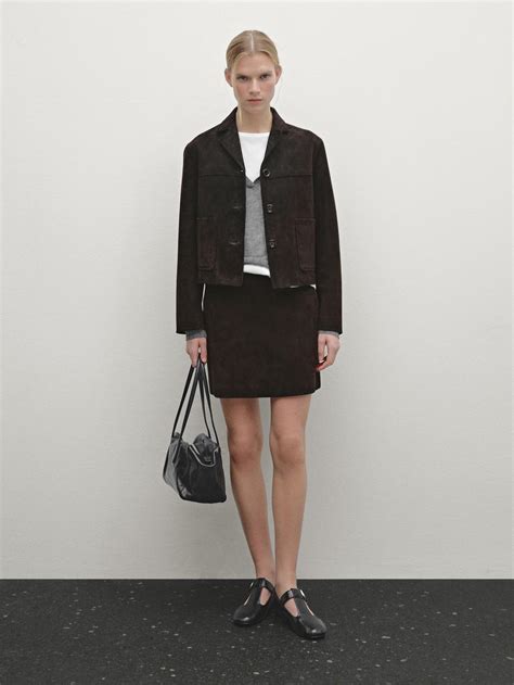Short Suede Leather Jacket · Brown · Skirts Massimo Dutti