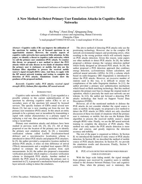 Pdf A New Method To Detect Primary User Emulation Attacks In