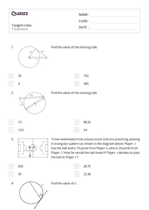 Tangent Lines Worksheets For Th Class On Quizizz Free Printable