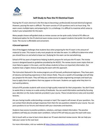 Self Study To Pass The FE Electrical Exam By Babe Of PE Issuu