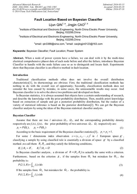 Fault Location Based On Bayesian Classifier Scientificnet