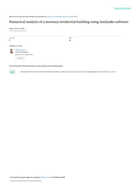 Numerical Analysis Of A Masonry Residential Building Using Amquake Software Pdf