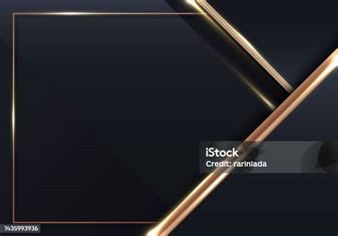 추상적인 3d 검정색과 황금색 줄무늬 삼각형 모양과 반짝이는 골드 프레임 라인 어두운 배경 템플릿 고급 스타일에 조명 효과 0명에 대한 스톡 벡터 아트 및 기타 이미지