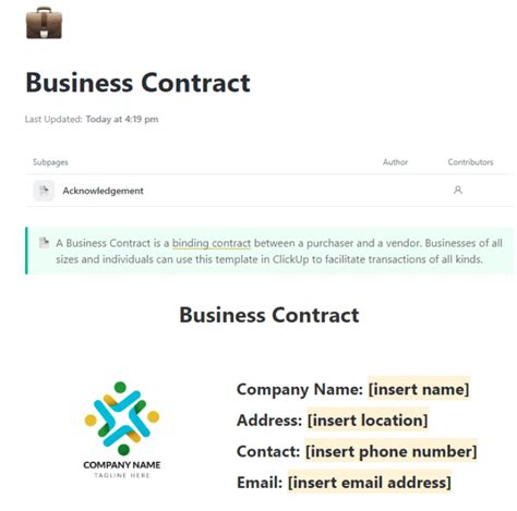 Free Business Contract Templates Agreements Clickup