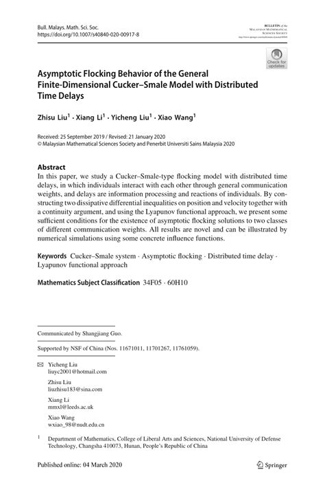 Pdf Asymptotic Flocking Behavior Of The General Finite Dimensional Cuckersmale Model With
