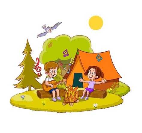 Niños Disfrutando De Actividades De Campamento De Verano En Vector