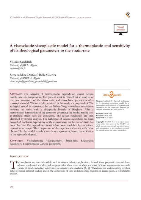 Pdf A Viscoelastic Viscoplastic Model For A Thermoplastic And