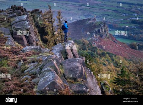 Walker Looking Out Over Hen Cloud From The Roaches Rock Formation In
