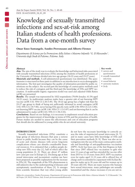 Pdf Knowledge Of Sexually Transmitted Infections And Sex At Risk